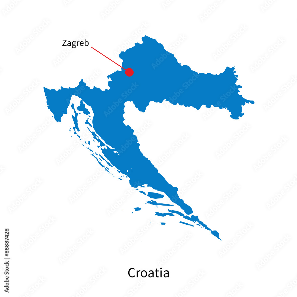 Detailed vector map of Croatia and capital city Zagreb Stock Vector ...