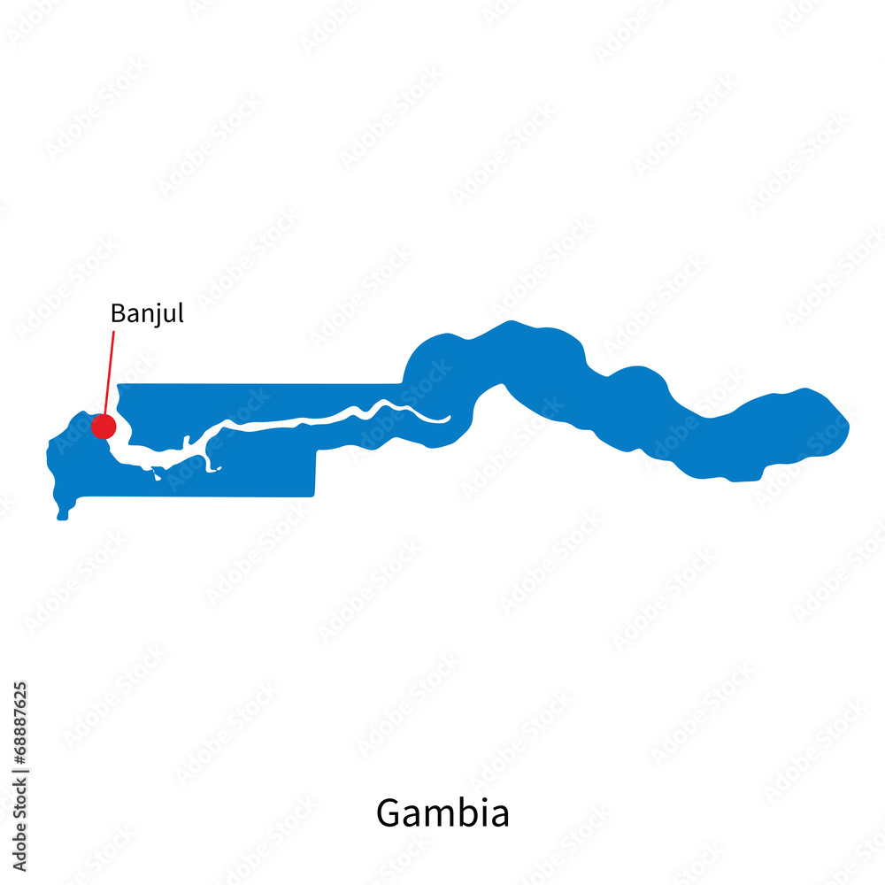 Detailed vector map of Gambia and capital city Banjul Stock Vector ...
