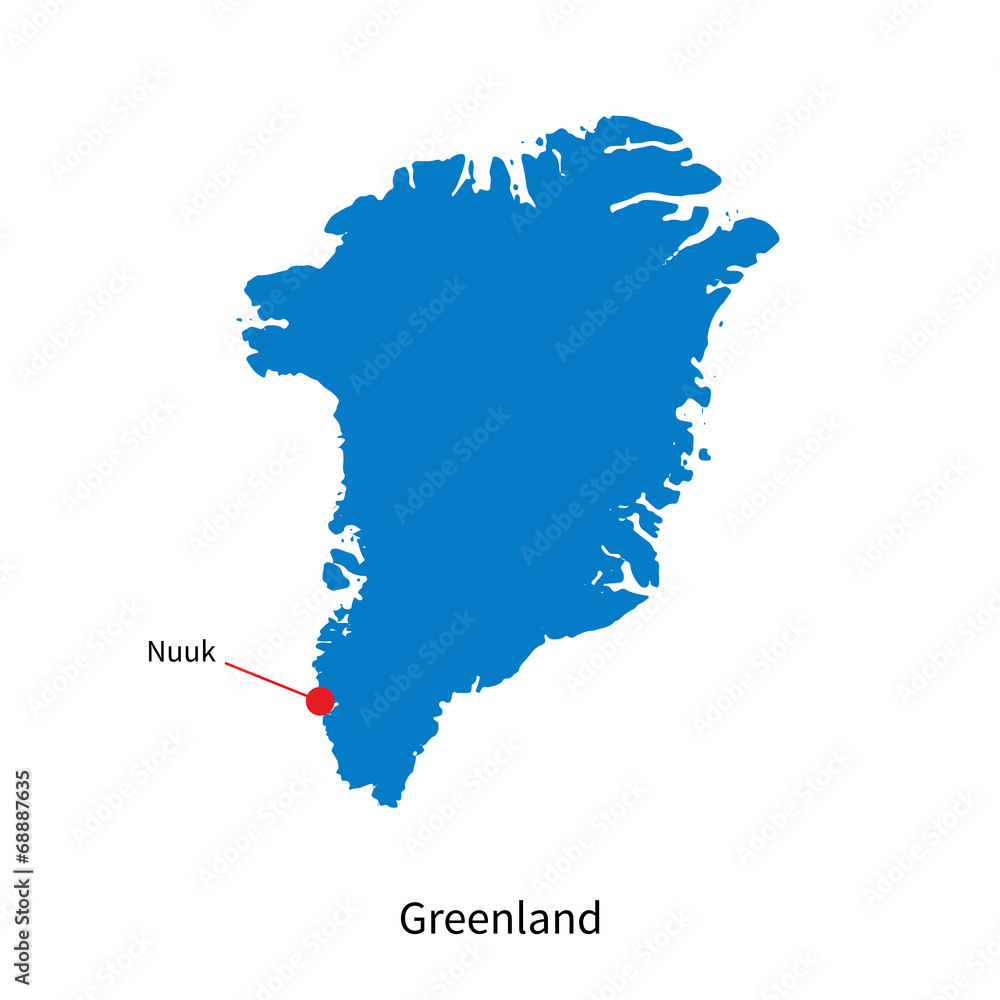 Detailed vector map of Greenland and capital city Nuuk Stock Vector ...