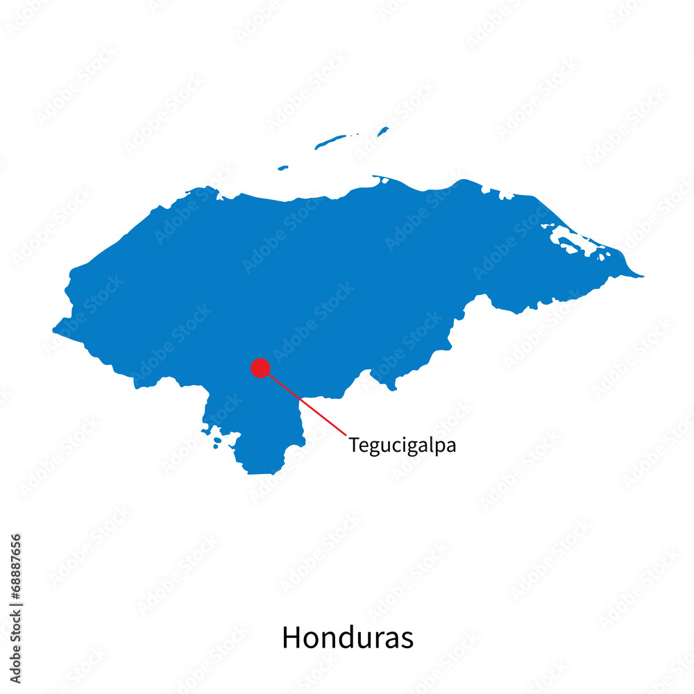Detailed vector map of Honduras and capital city Tegucigalpa เวกเตอร์ ...
