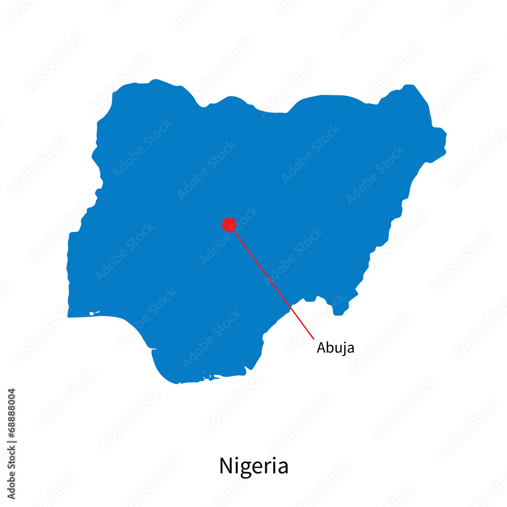 Detailed vector map of Nigeria and capital city Abuja Stock Vector ...