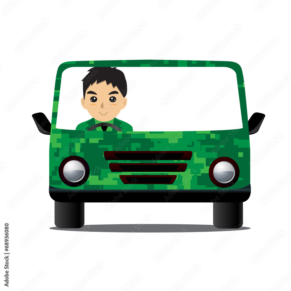 Car Military design illustration cartoon Driving military Stock Vector ...