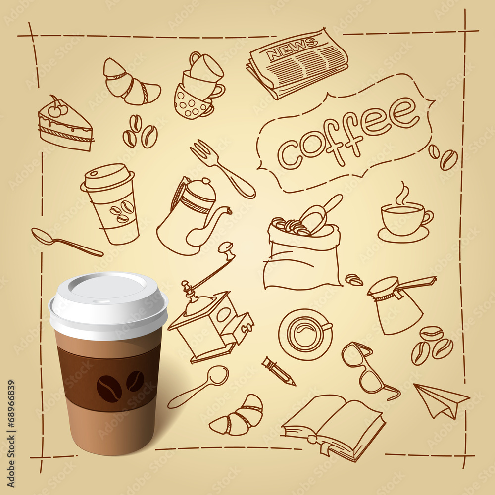 Coffee break vector doodles and paper cap Stock Vector | Adobe Stock
