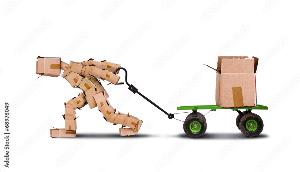 Boxman pulling box on trolley Stock Photo | Adobe Stock