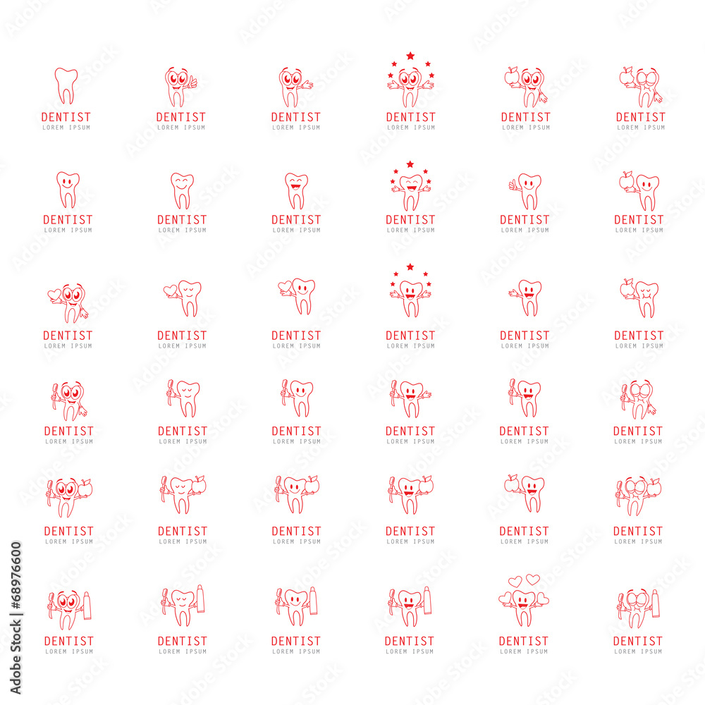 Teeth Icons Set - Isolated On White Background Stock Vector | Adobe Stock