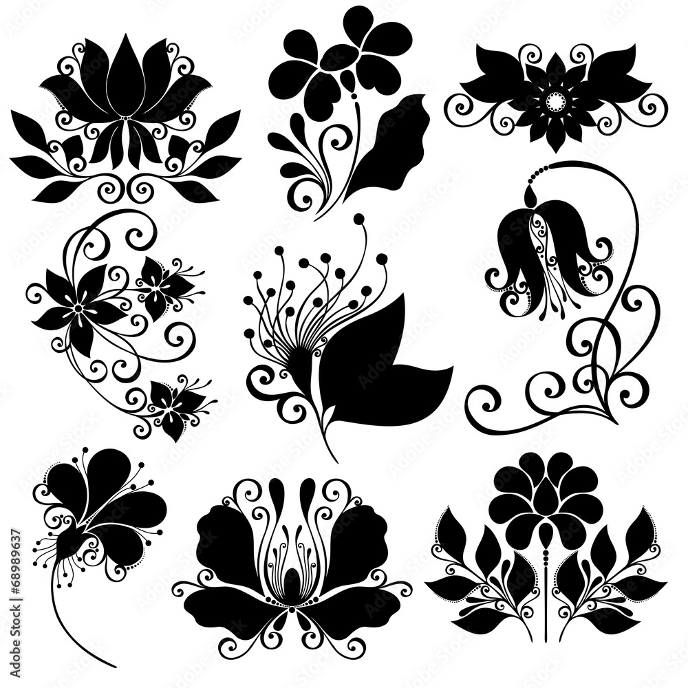 Vector Set of Flowers. Stencils Isolated on White Background Stock ...