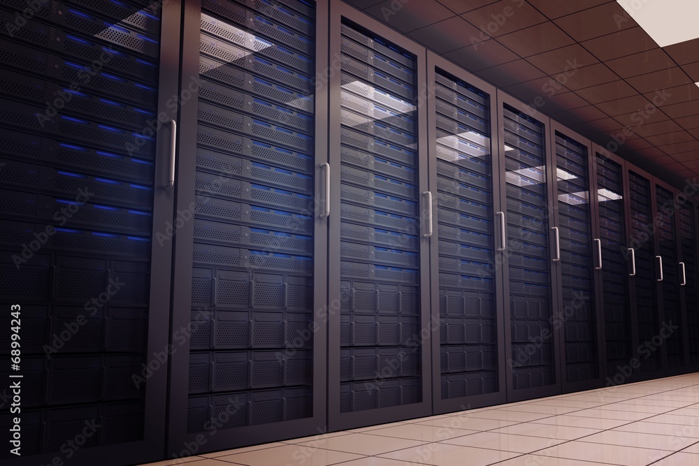 Digitally generated server room with towers Stock Photo | Adobe Stock