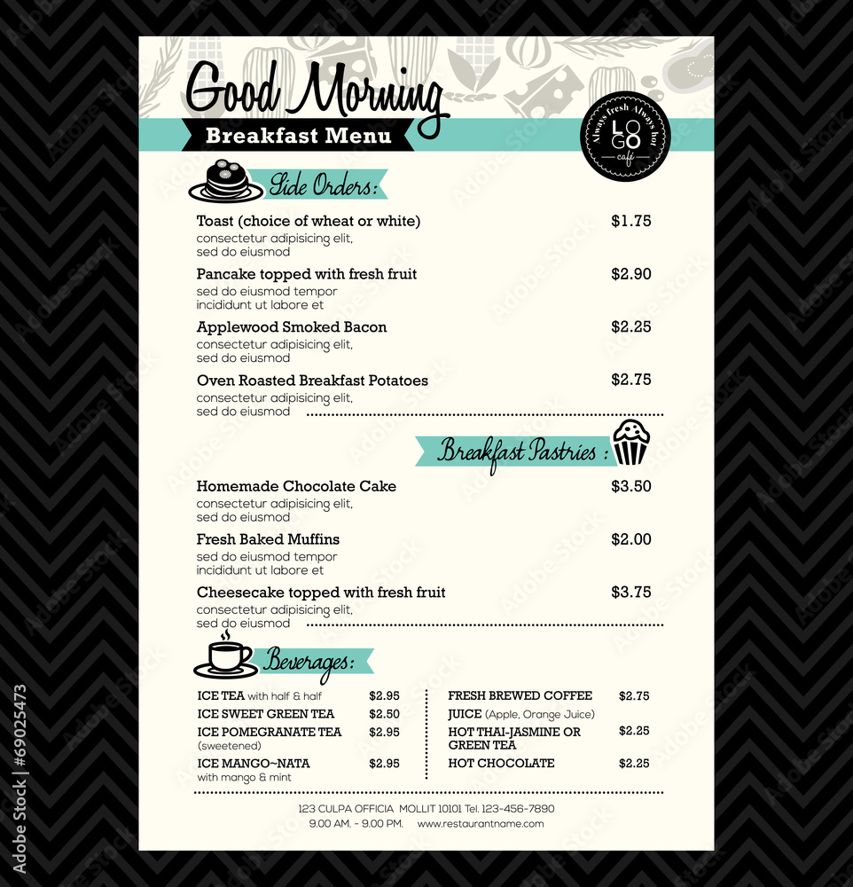 Restaurant Breakfast menu design Template layout Stock Vector | Adobe Stock