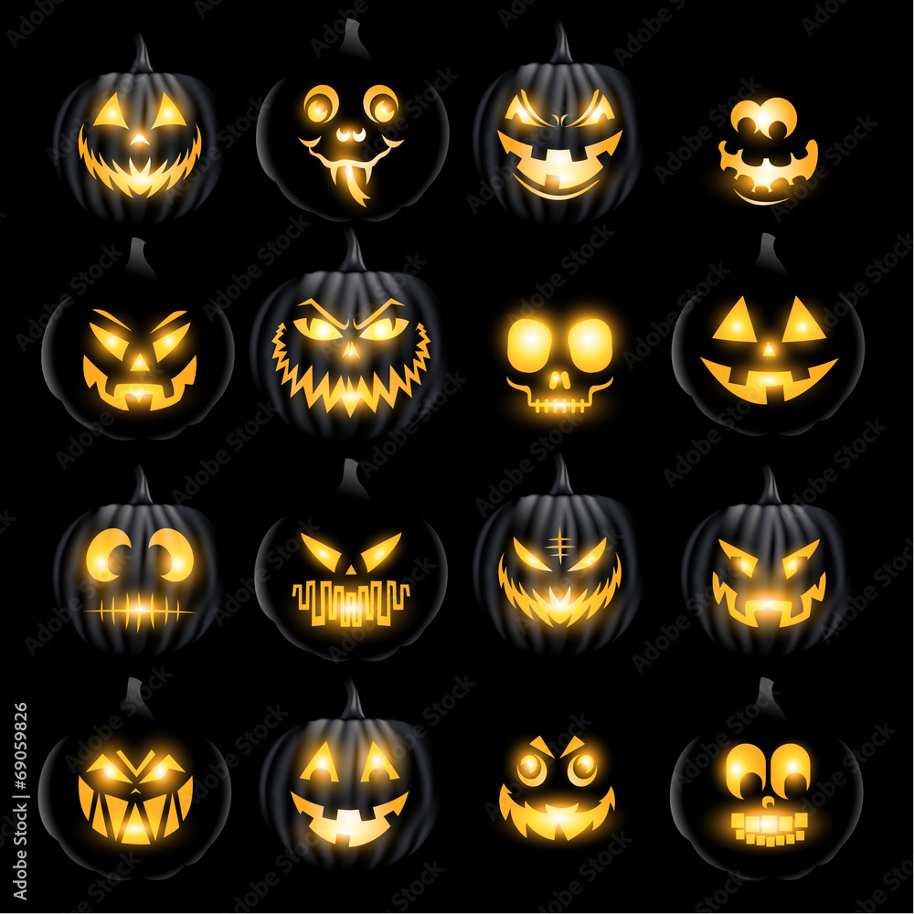 Set of jack o lantern pumkins halloween faces Stock Vector | Adobe Stock