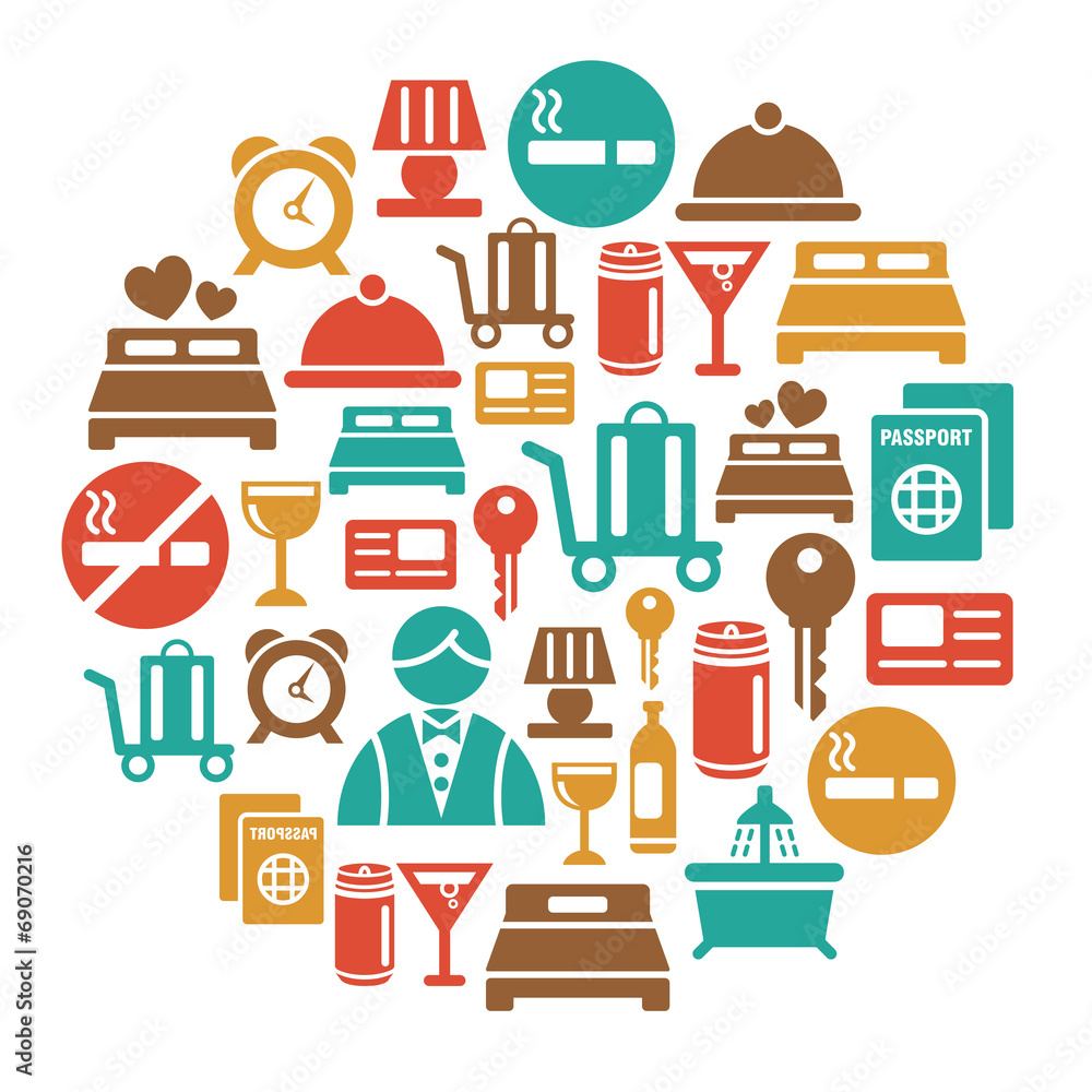 Hotel Icons in Circle Shape Stock Vector | Adobe Stock