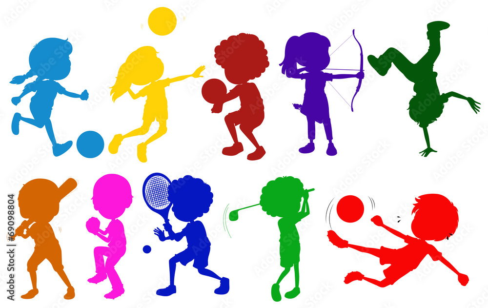 Coloured sketches of kids playing with the different sports Stock ...