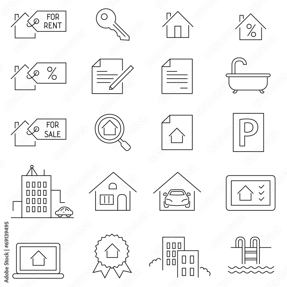 Vector Real Estate Outline Icons. Thin line style. Stock Vector | Adobe ...