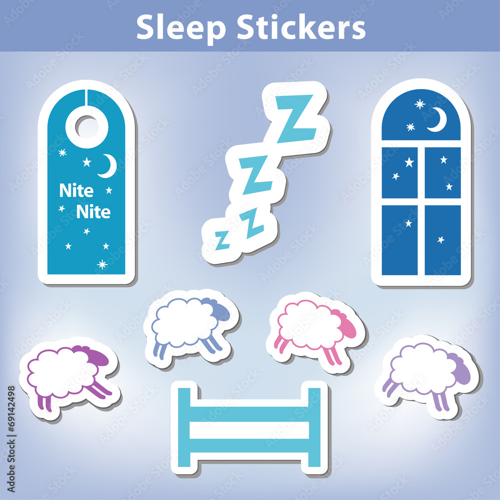 Sleep Stickers, dream, clouds, moon, stars, count sheep, fence Stock ...