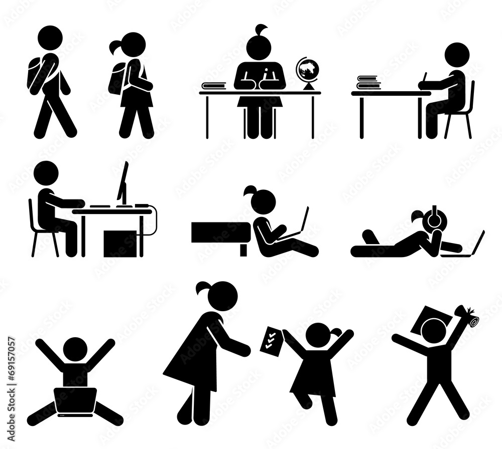 School days. Pictogram icon set. School children. Stock Vector | Adobe ...
