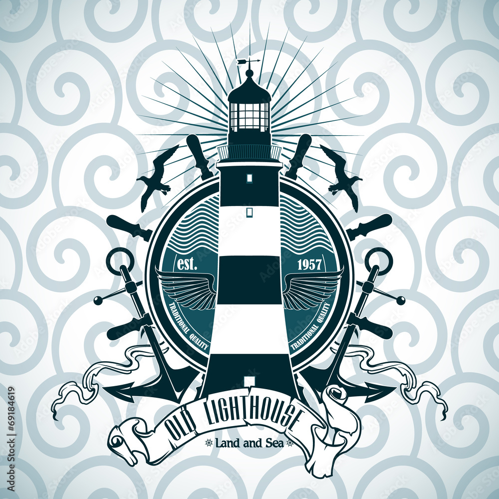 Label with a picture of the lighthouse Stock Vector | Adobe Stock