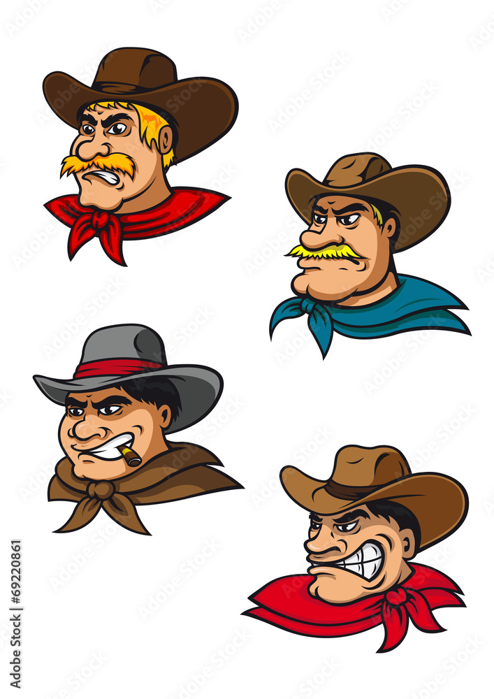 Cartoon western brutal cowboys mascots Stock Vector | Adobe Stock