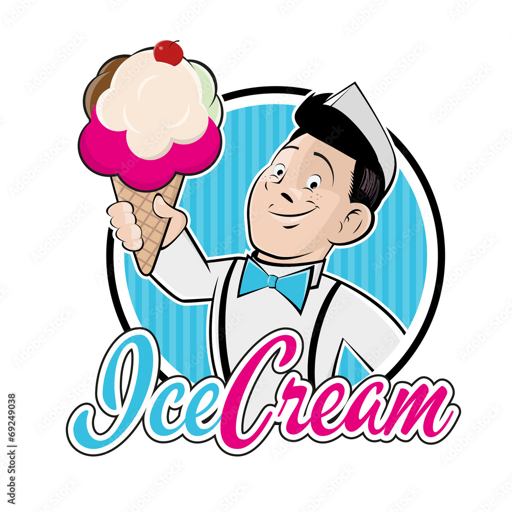 eis eiscreme mann cartoon freundlich eisverkäufer vector de Stock ...