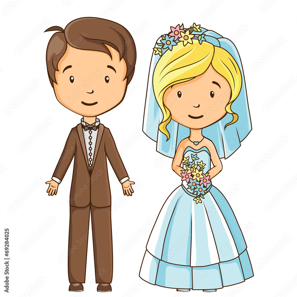 Cartoon style bride and groom Stock Vector | Adobe Stock