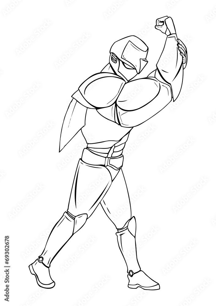 Outline illustration of a superhero in robot suit Stock Vector | Adobe ...