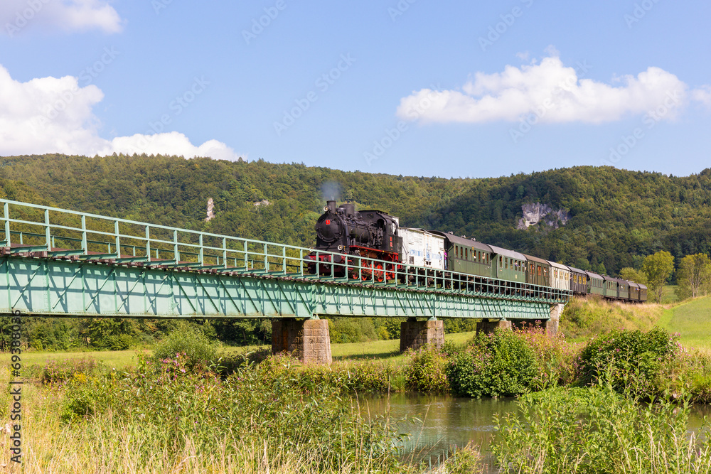 Historical Steam Locomotive at the Medieval Castle Ruin Neideck, Stock ...