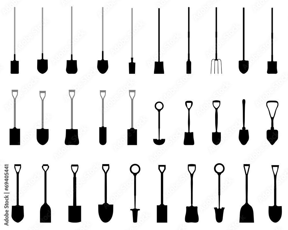 Black silhouettes of shovels on white background, vector Stock Vector ...