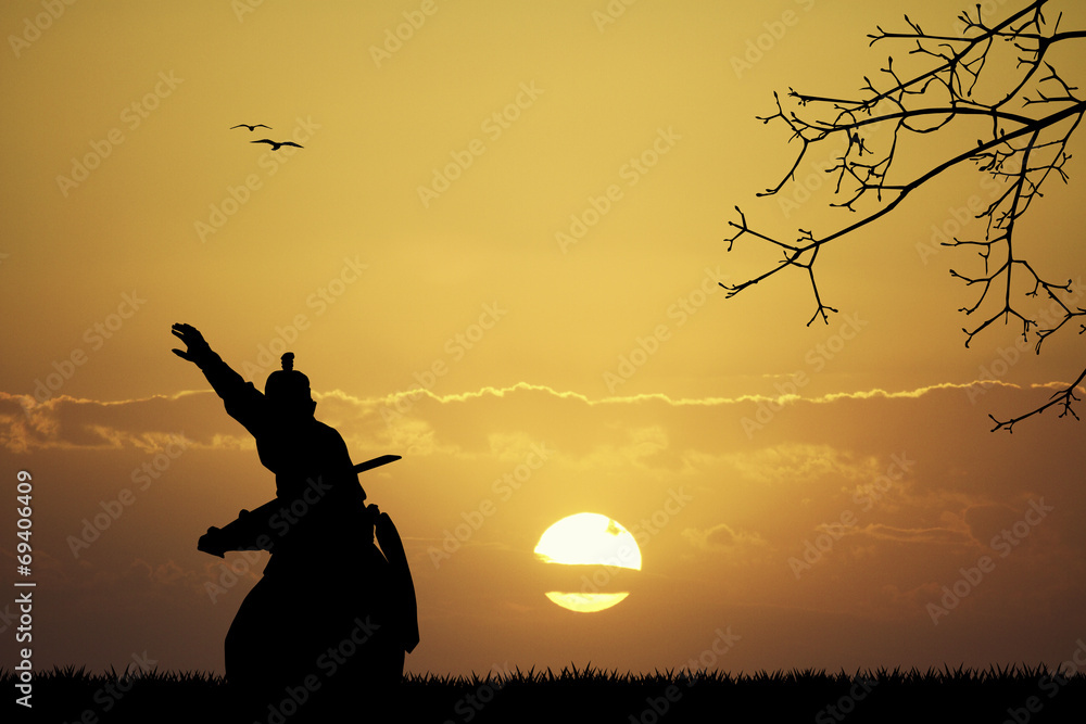 Samurai at sunset Stock Illustration | Adobe Stock