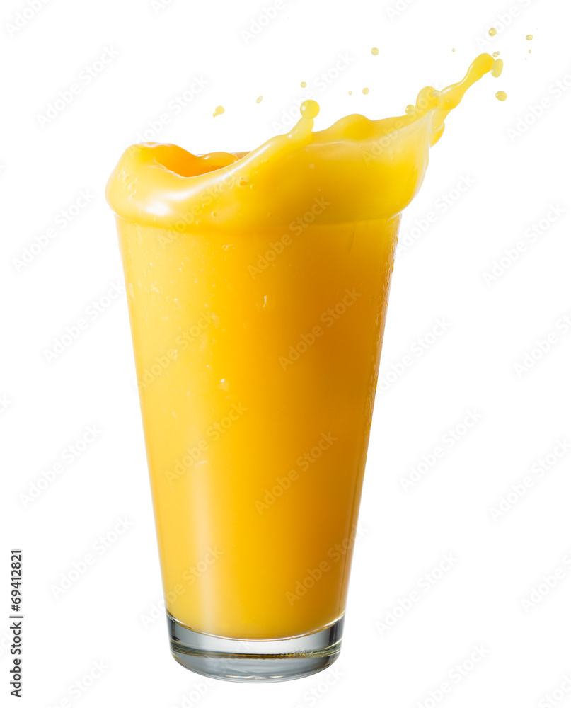 Orange juice. Splash in a glass, isolated on a white background Stock ...