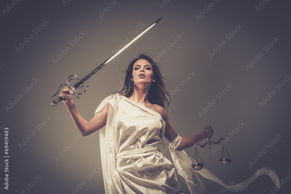 Femida, Goddess of Justice, with scales and sword Stock Photo | Adobe Stock