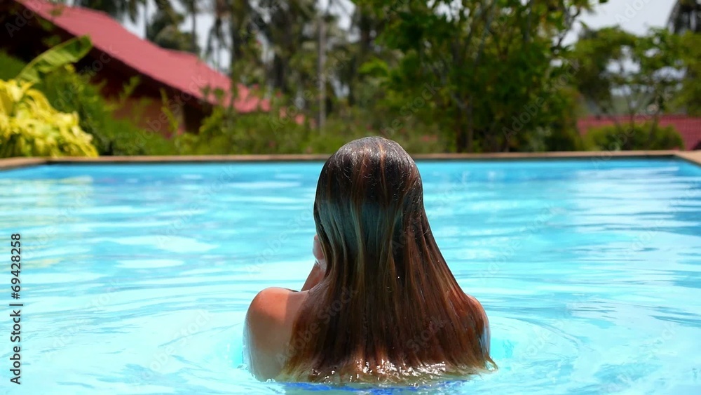 Woman Emerging from Water in Swimming Pool. Slow Motion. Stock Video ...