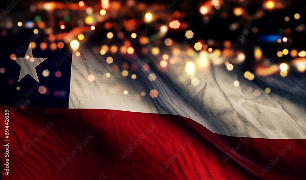 Chile National Flag Light Night Bokeh Abstract Background Stock ...