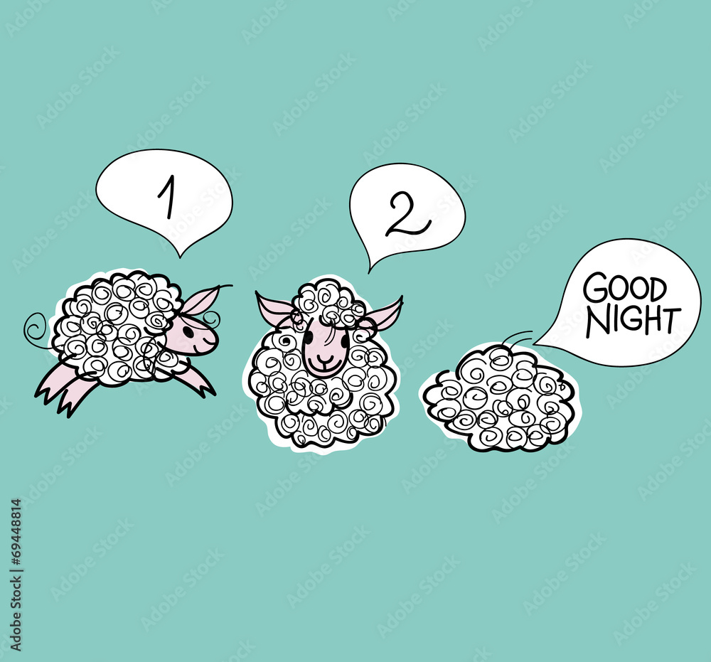 Good Night / Sketch of Three adorable sheep Stock Vector | Adobe Stock