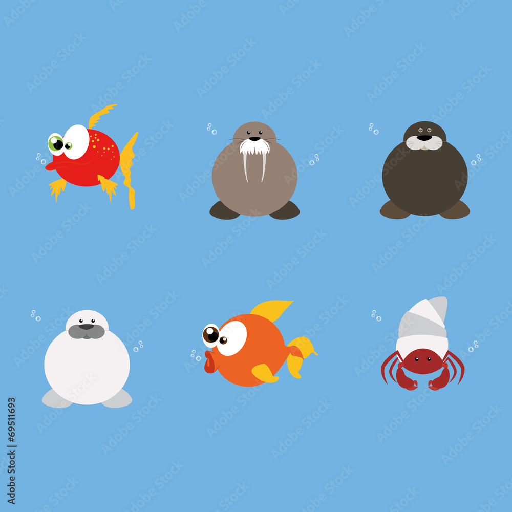 Water Animals Stock Vector | Adobe Stock
