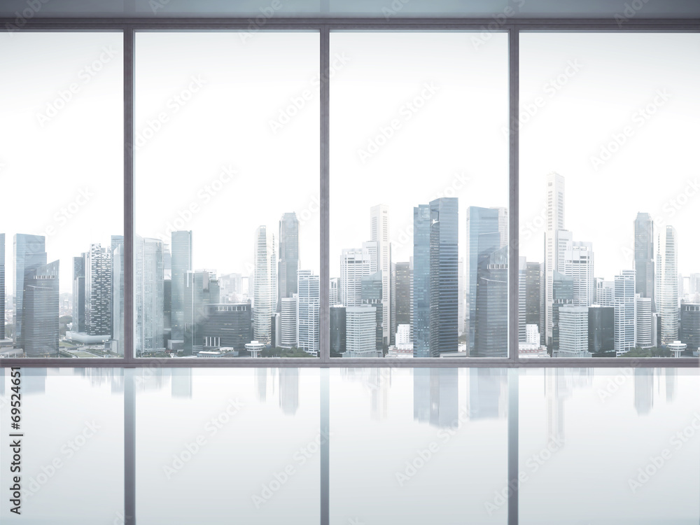 empty open plan interior with large windows Stock Photo | Adobe Stock