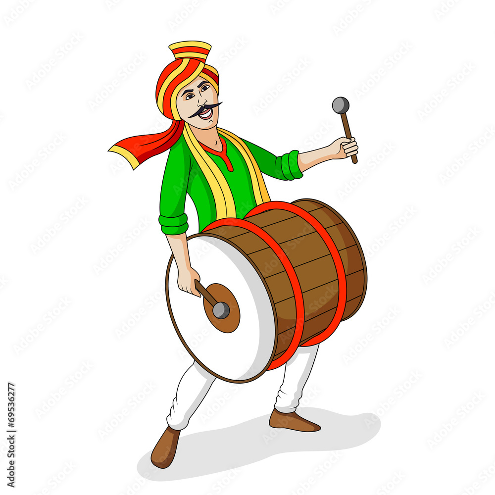 People playing dhol tasha in Indian festiva Stock Vector | Adobe Stock