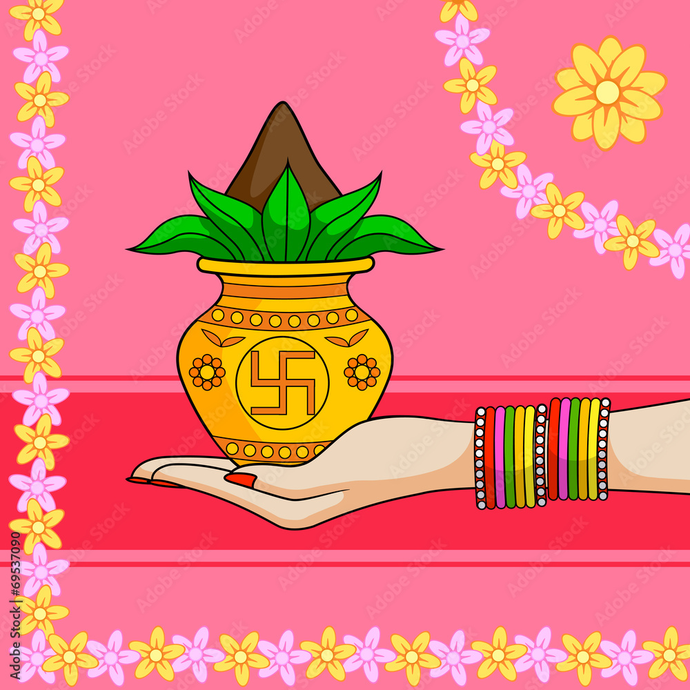 Indian woman holding kalash on hand Stock Vector | Adobe Stock