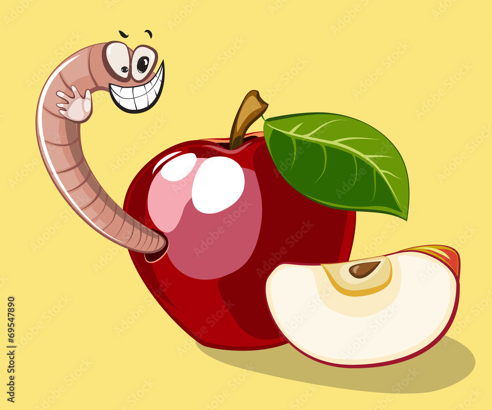 Cartoon Worm In Apple Stock Vector | Adobe Stock