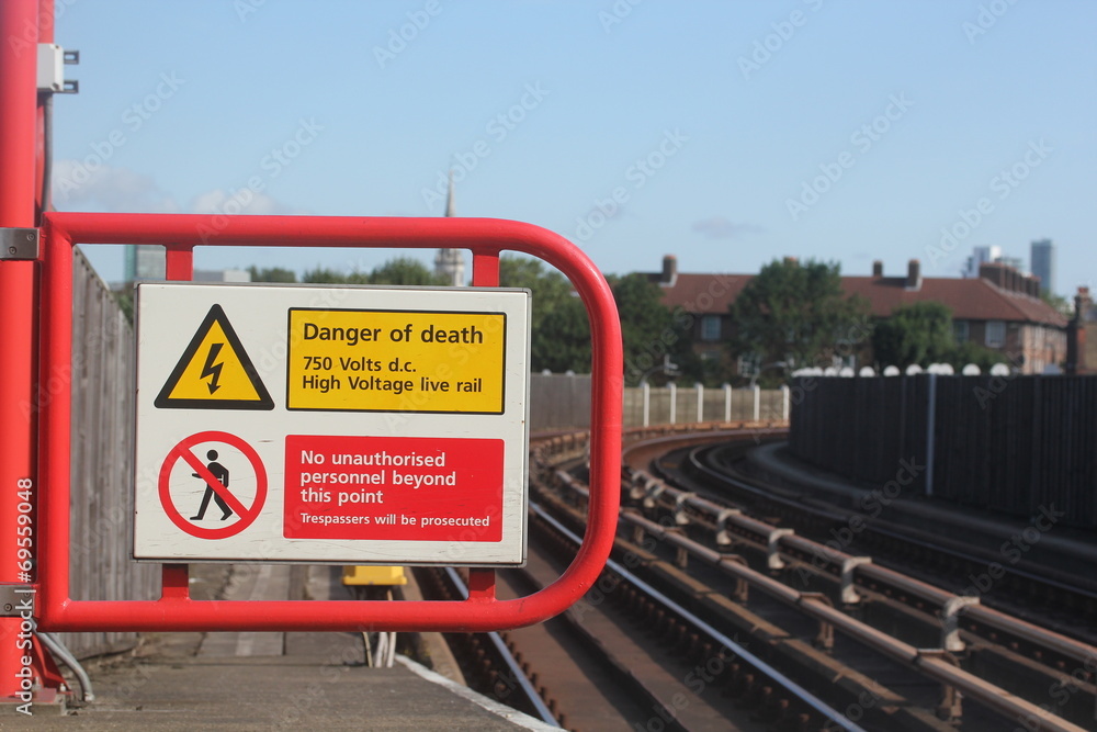 electric shock hazard no entry sign rail train station Stock Photo ...