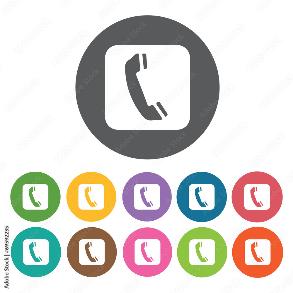 Phone icons set. Round colourful 12 buttons. Vector illustration Stock ...