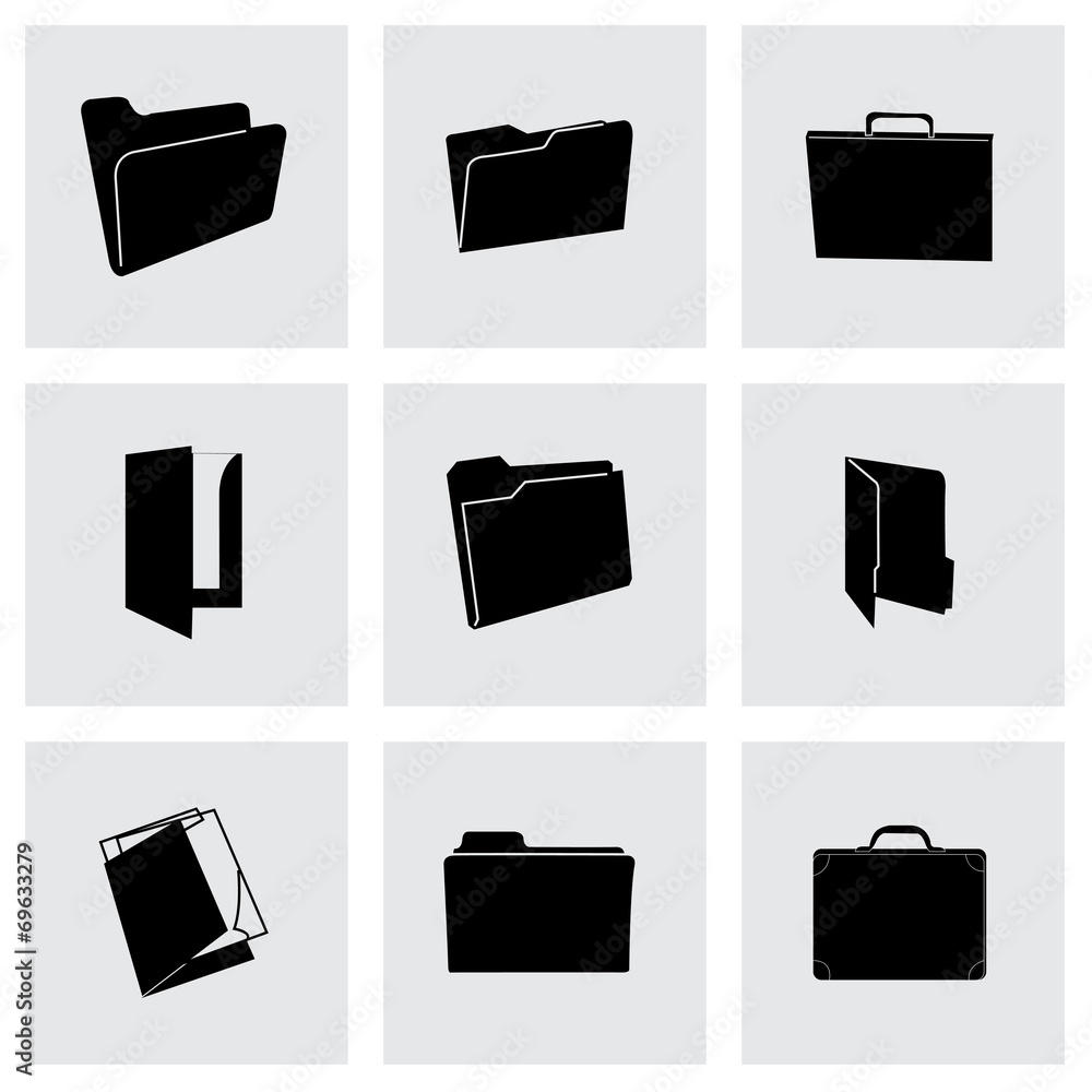 Vector black folder icons set Stock Vector | Adobe Stock
