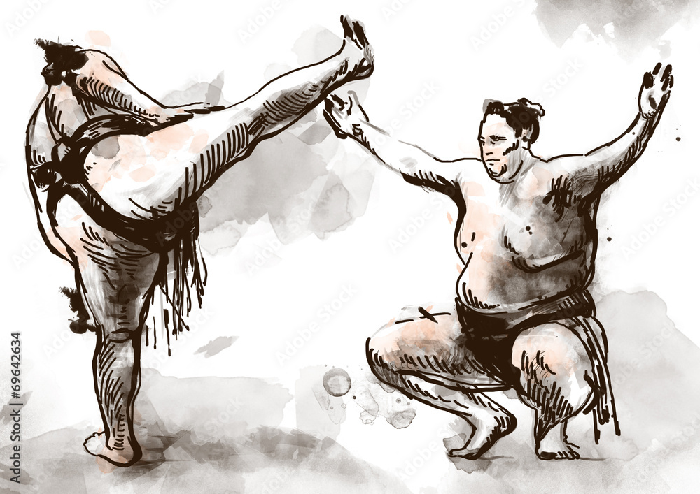 Sumo. An full sized hand drawn illustration in calligraphic styl Stock ...