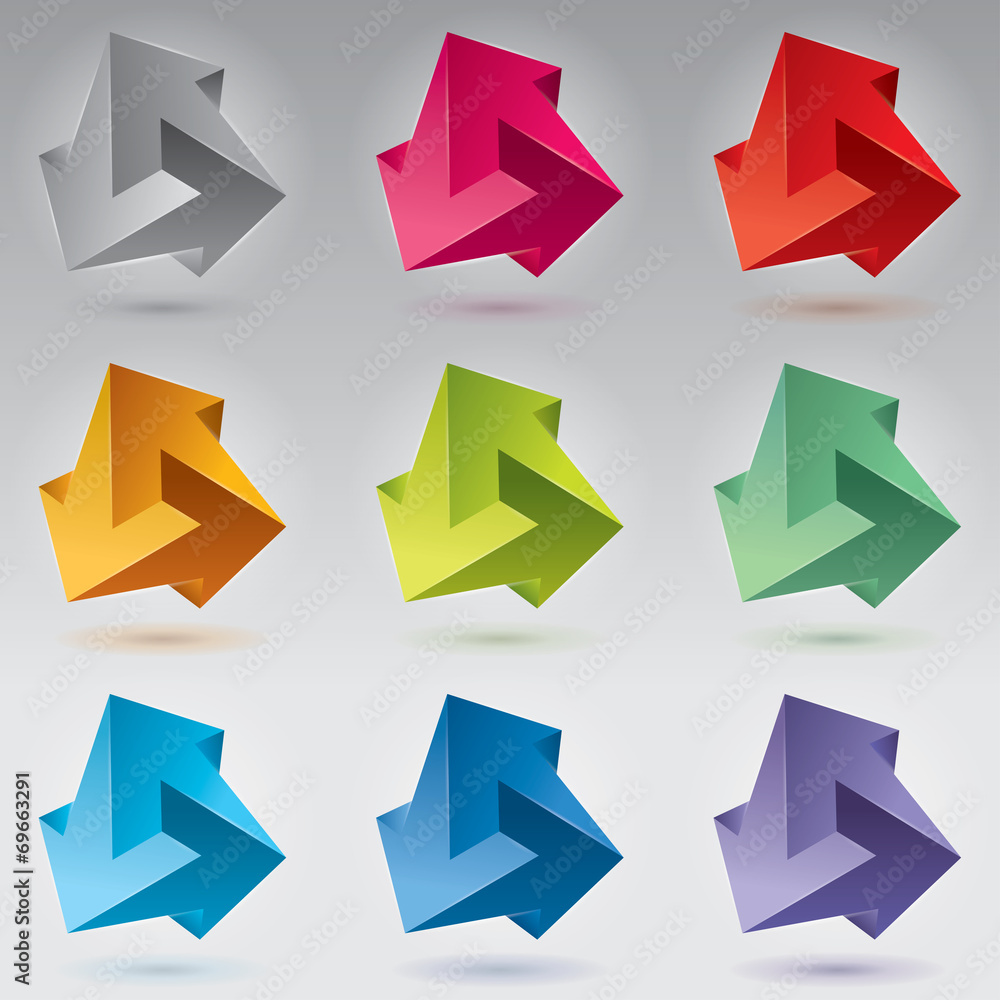 9 Impossible figure, 3 arrows, impossible arrows, color set Stock ...