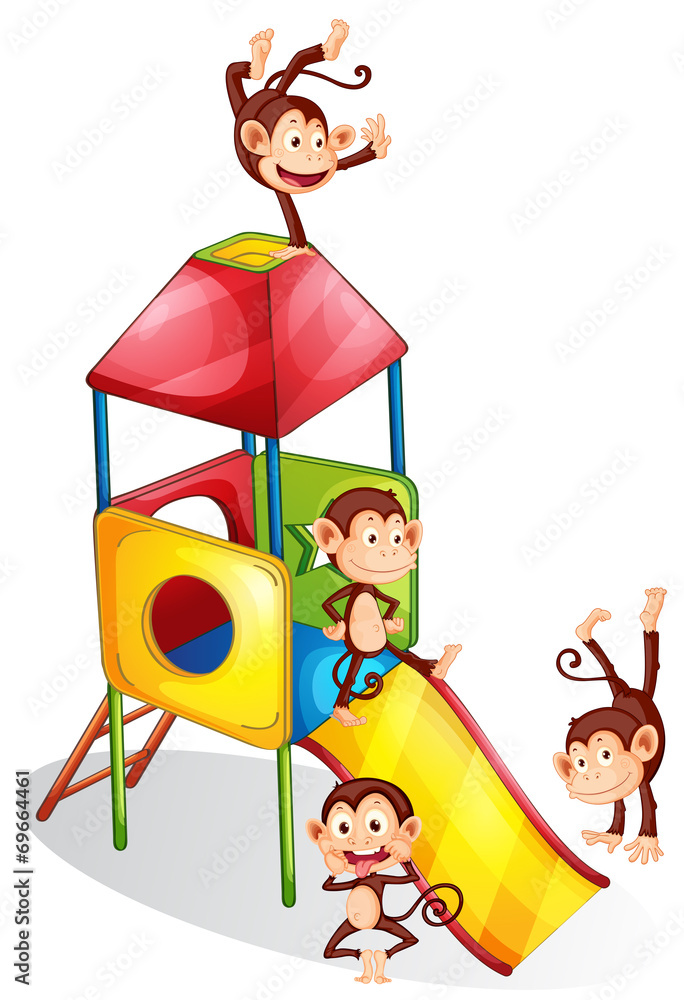 Monkeys and slide Stock Vector | Adobe Stock