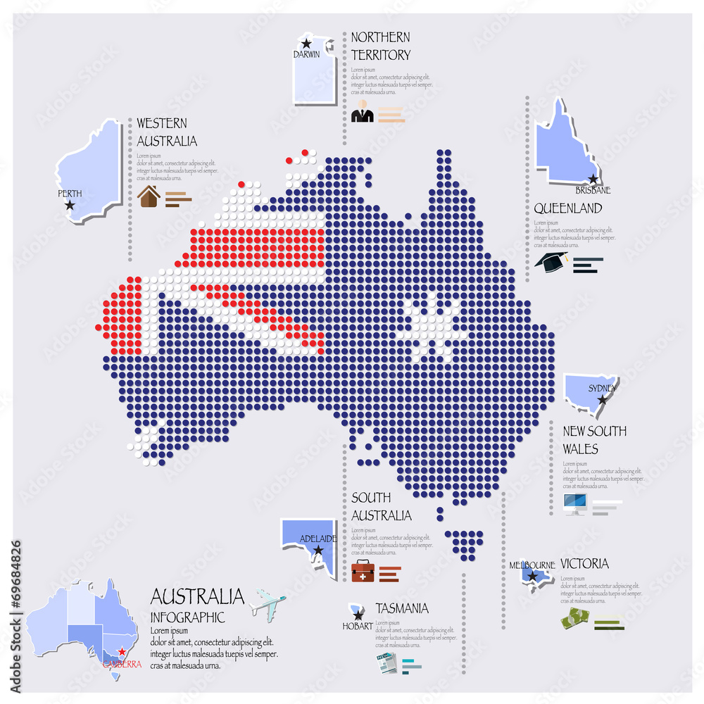 Dot And Flag Map Of Australia Infographic Design Stock Vector | Adobe Stock