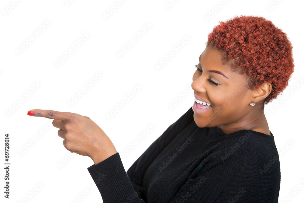 Happy, laughing woman, pointing finger at someone Stock Photo | Adobe Stock