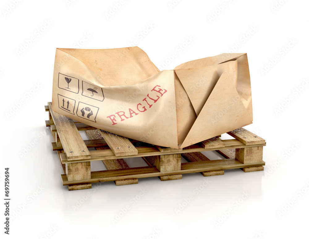 Cardboard damaged package on wooden pallet Stock Illustration | Adobe Stock
