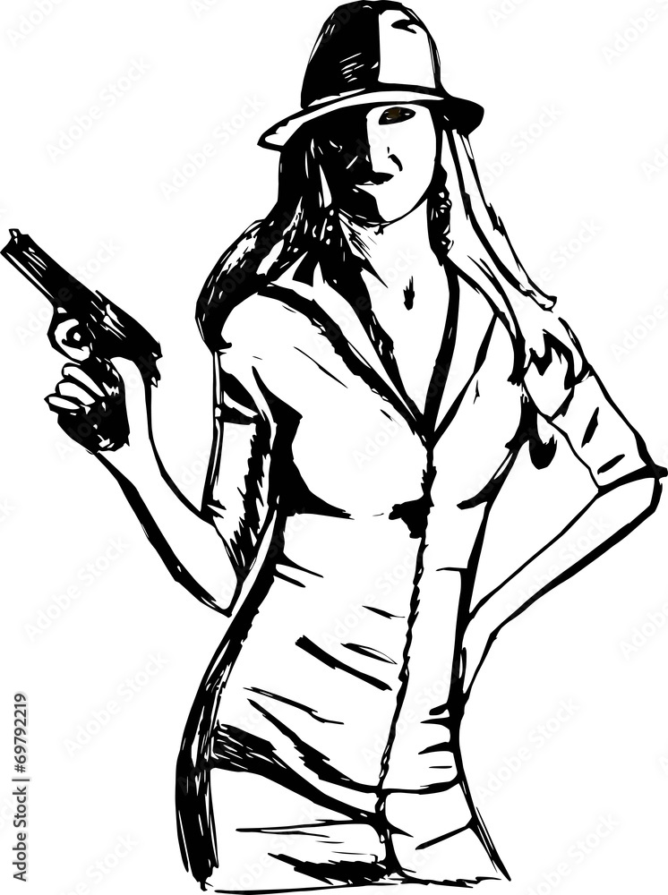 Black-and-white drawing girl mafia Stock Vector | Adobe Stock