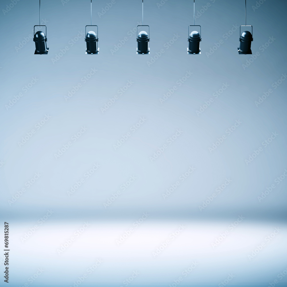 Blue studio background with spotlights Stock Photo | Adobe Stock