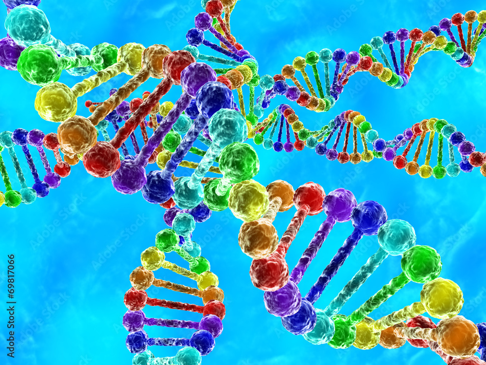 Rainbow DNA (deoxyribonucleic acid) on blue background Stock ...