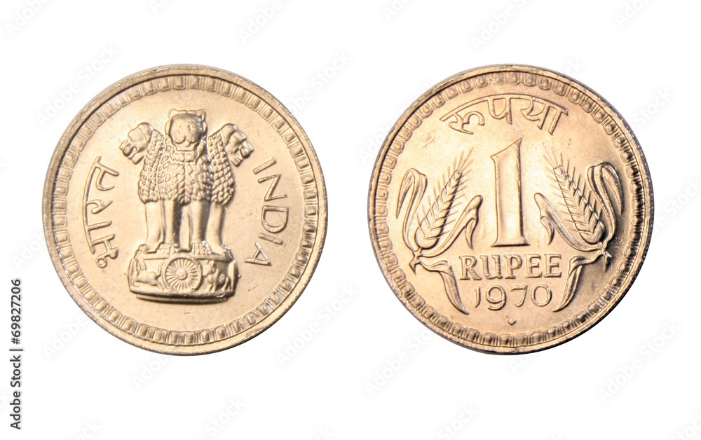 India 1970 1 Rupee coin Stock Photo | Adobe Stock
