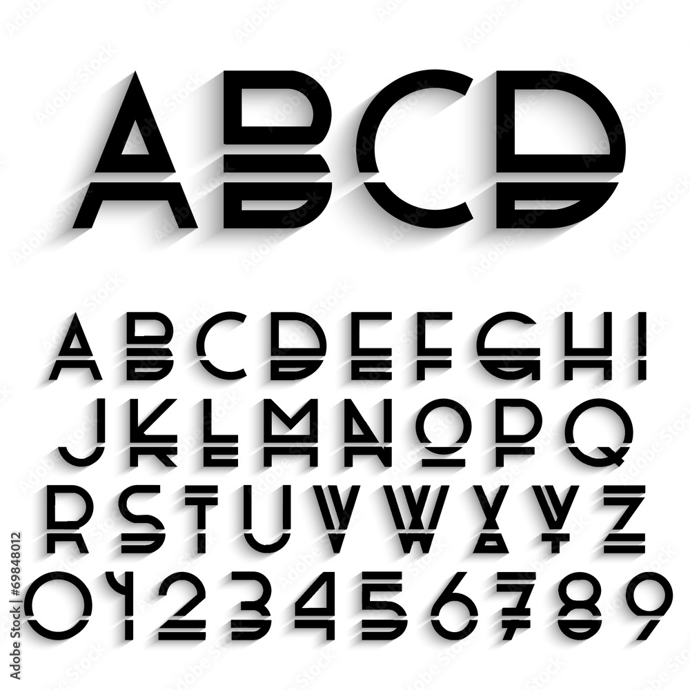 Alphabet letters and numbers with shadow Stock Vector | Adobe Stock